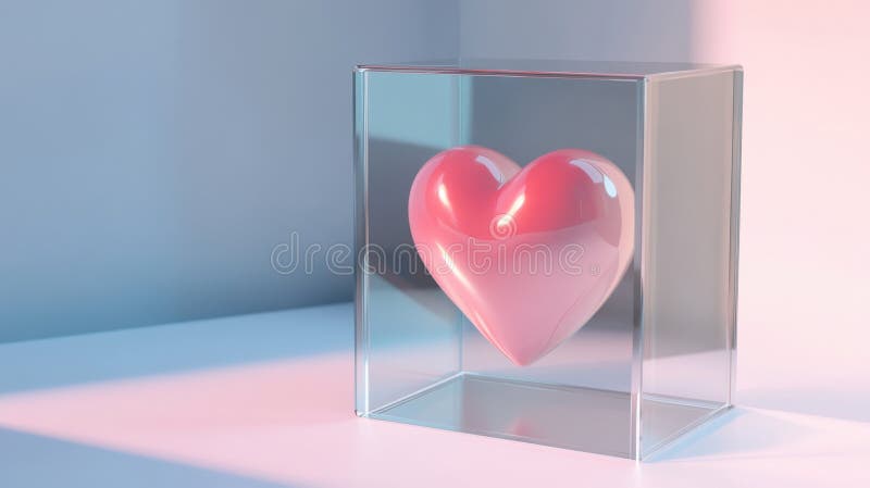 Transparent Glass Cube Encasing Shiny Pink Heart in Soft Lighting ...