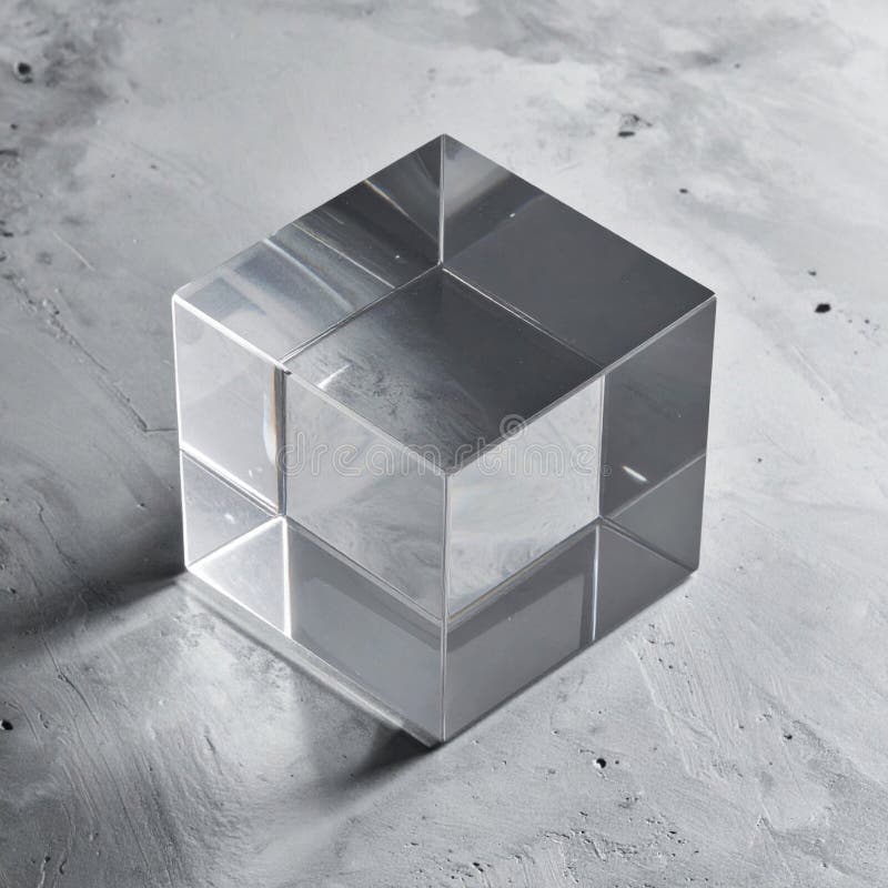 Transparent Glass Cube on Grey Surface Stock Illustration ...