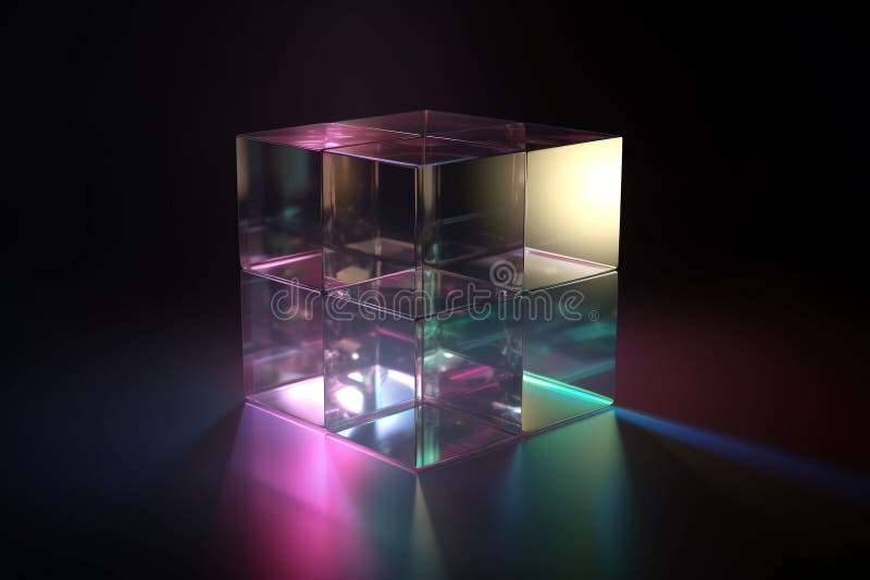 Transparent Glass Cube Illuminated with Light and Reflects Colorful ...