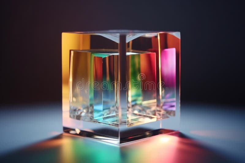 Transparent Glass Cube Illuminated with Light and Reflects Colorful ...