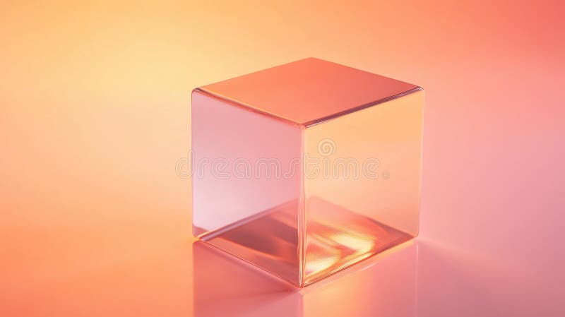 Transparent Glass Cube with Orange Gradient Background Reflecting Light ...