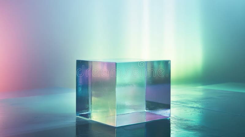 Transparent Glass Cube Reflective Surface Gradient Light Background ...