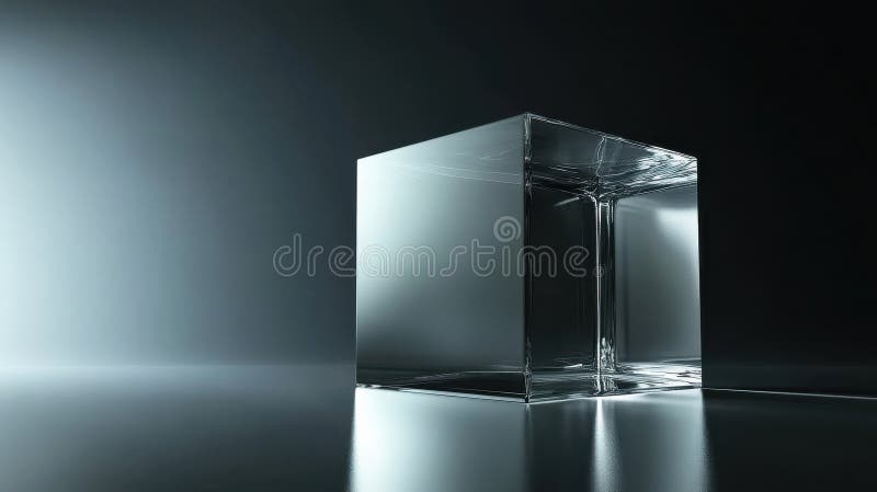 Transparent Glass Cube on Reflective Surface with Subtle Lighting ...