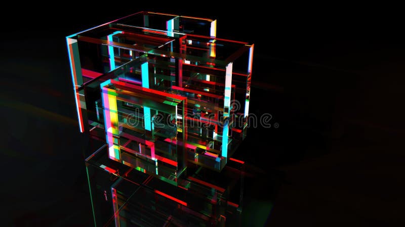 Transparent Glass Cube Reflective Surfaces Dark Background Aig53f Stock ...