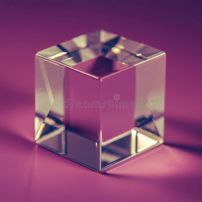 A Transparent Glass Cube Sits on a Purple Surface, Reflecting and ...