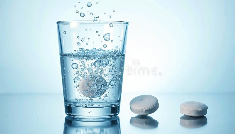 Effervescent Tablet Dissolving in Water with Bubbles Rising. Generative ...