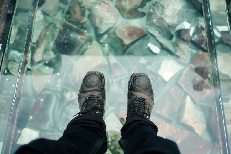 Transparent Glass Floor with Feet Visible Stock Image - Image of ...