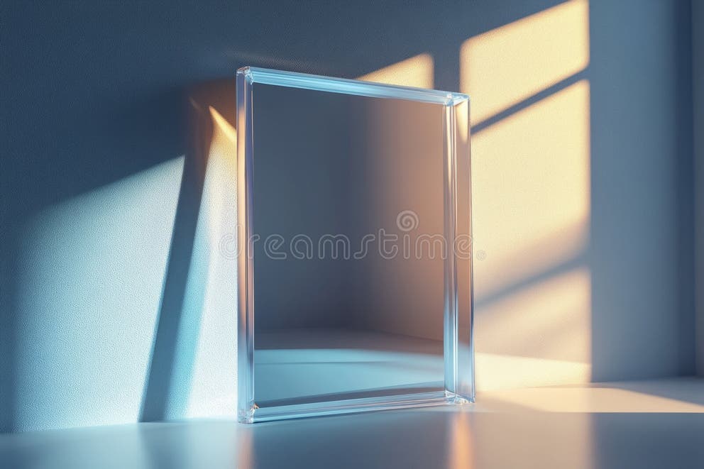 Transparent Glass Frame Standing in Modern Interior, Casting Shadows ...