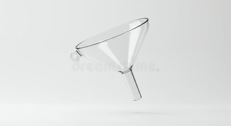 Transparent Glass Funnel Floating Against a Plain White Background. the ...