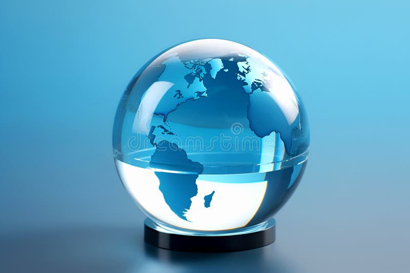 Transparent Glass Globe on Stand on Blue Background Stock Illustration ...