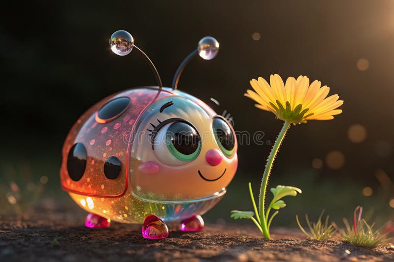 A Transparent Glass Ladybug Character with a Colorful Reflective Effect ...