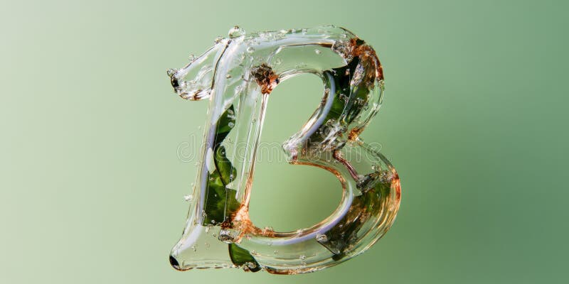 Transparent Glass Letter B with Leaf and Bubble Design Stock ...