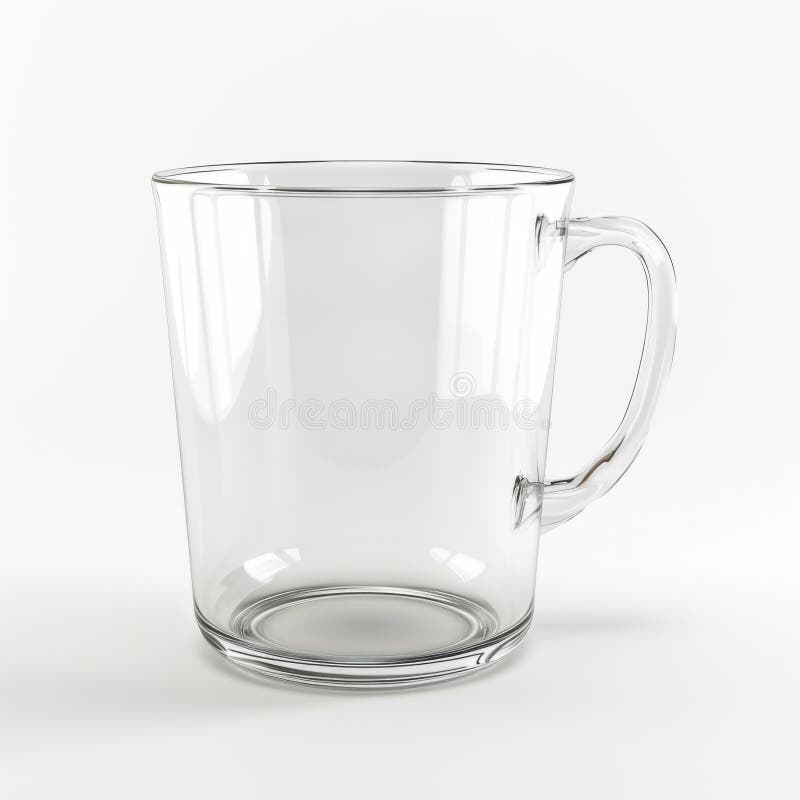 Transparent Glass Mug on White Background with Reflection Stock ...