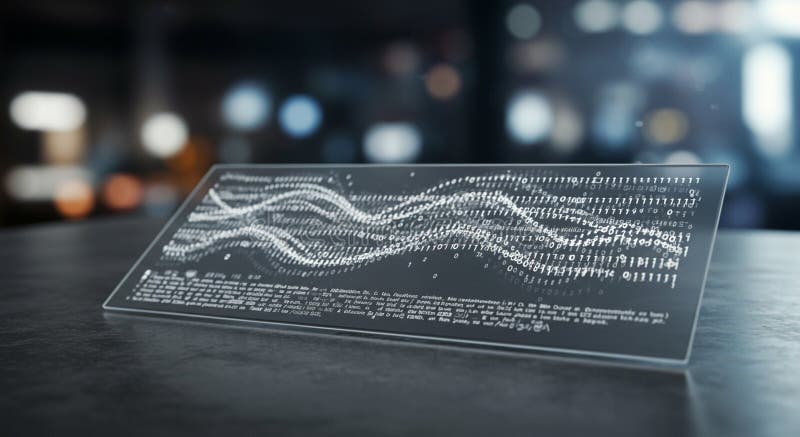 A Transparent Glass Plaque Displays Dynamic, Flowing Patterns Made of Binary Code Stock ...