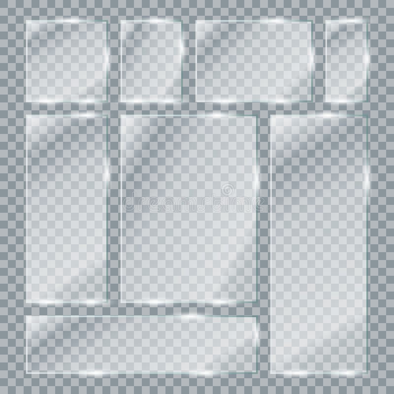 Transparent Glass Plates Set. Realistic Transparent Glass Window in ...