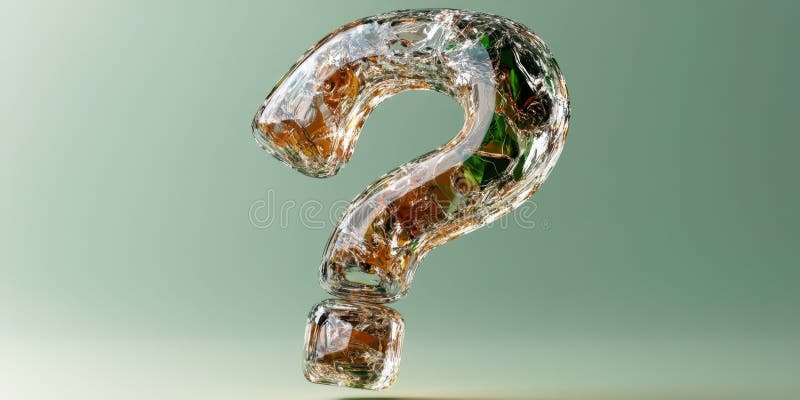 Transparent Glass Question Mark with Nature Elements on Green ...