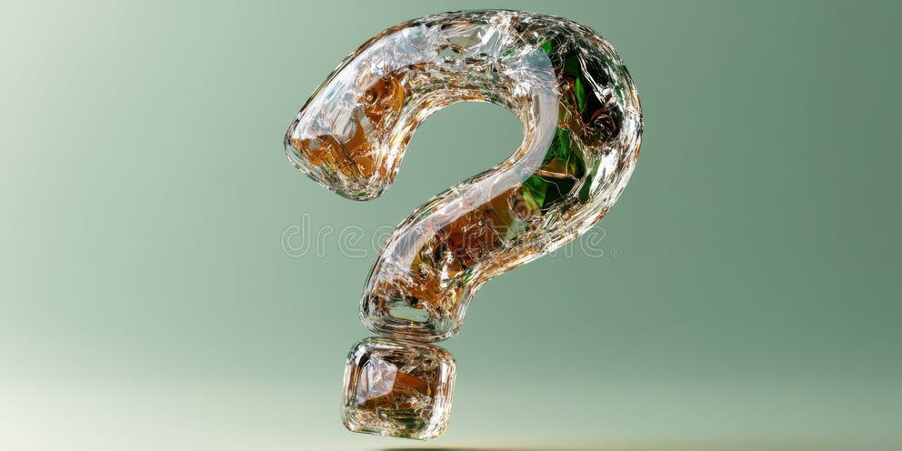 Transparent Glass Question Mark with Nature Elements on Green ...