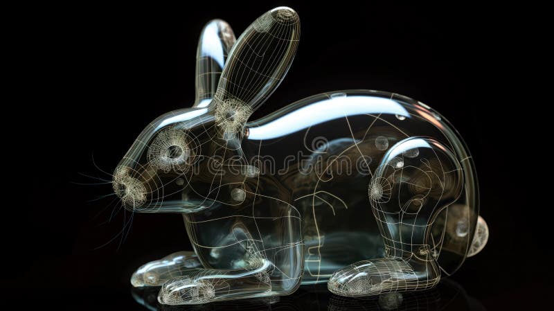 Transparent Glass Rabbit in Black Background Stock Illustration ...