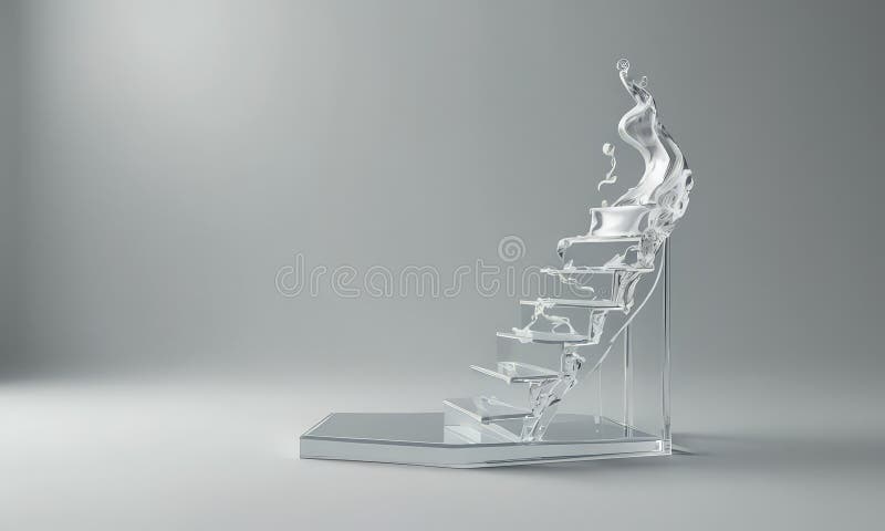 Transparent Glass Sculpture Staircase with Curved Railing and Ascending ...