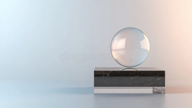 Transparent Glass Sphere on Black Marble Cube in Minimal Studio Setting ...