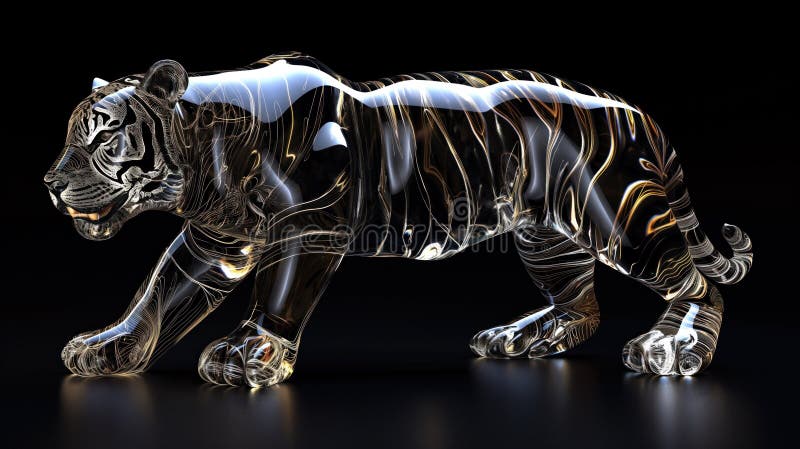 Transparent Glass Tiger in Black Background Stock Illustration ...