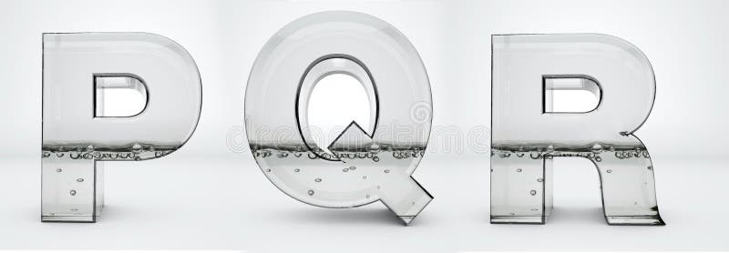 Transparent Glass Water Letters P, Q, R. 3d Rendering, Path Save Stock ...