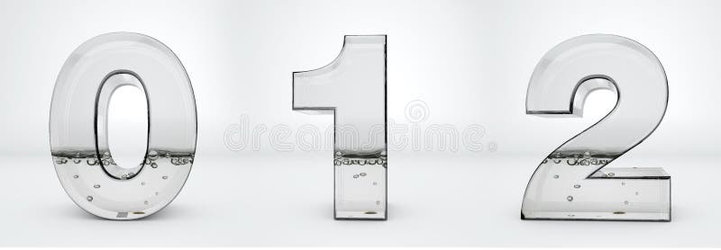 Transparent Glass Water Numbers 0, 1, 2 3d Rendering, Path Save Stock ...