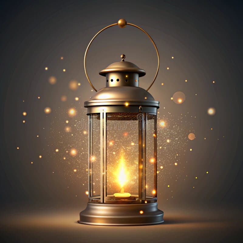 Transparent Glowing Lantern with Floating Light Particles Stock ...