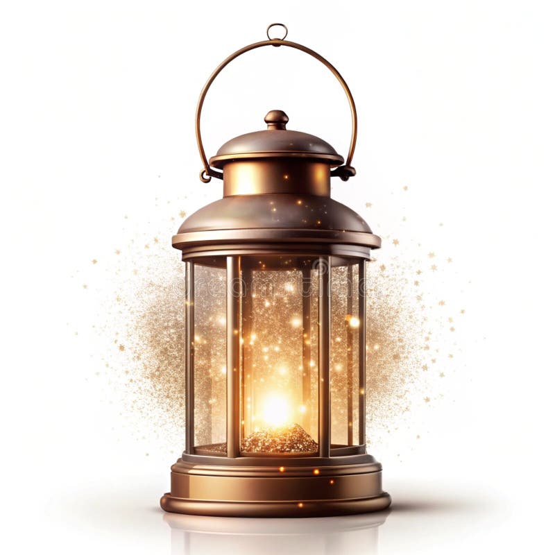 Transparent Glowing Lantern with Floating Light Particles Stock ...