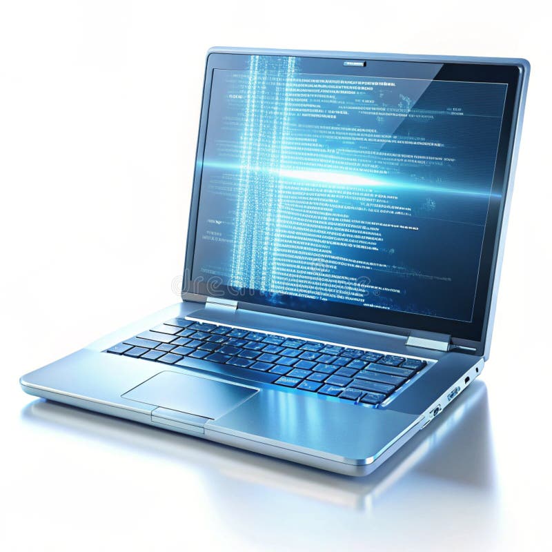 Transparent Glowing Laptop with Floating Code Stock Illustration ...