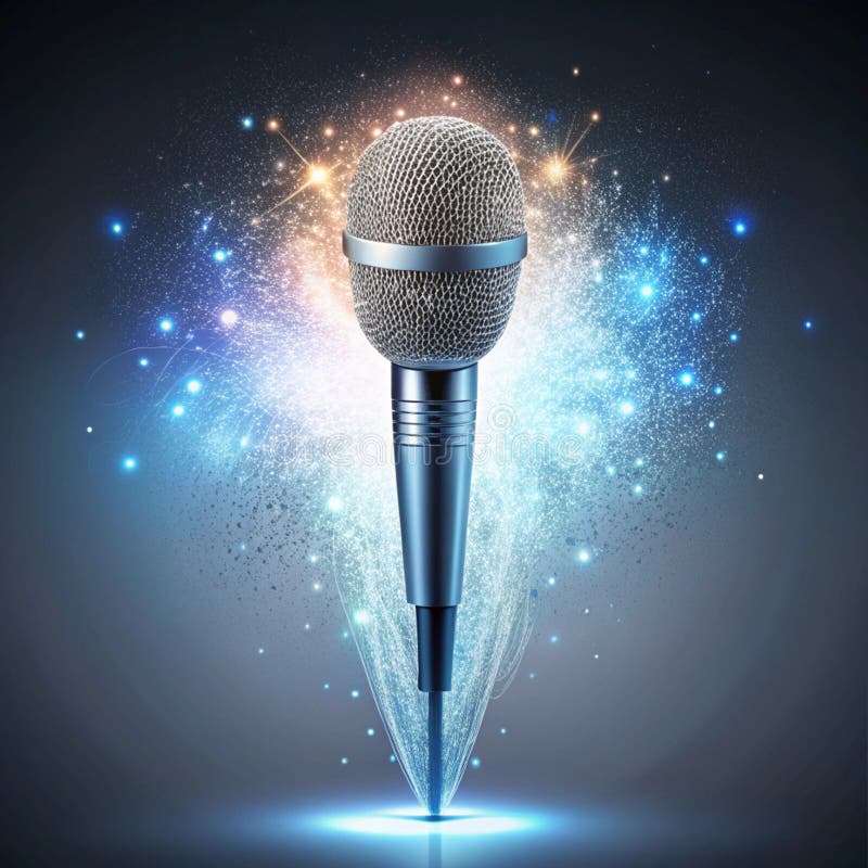 Transparent Glowing Microphone with Floating Sound Particles Stock ...