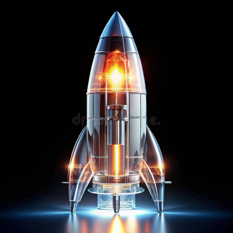 Transparent Glowing Rocket Ship with Rotating Thrusters Stock ...