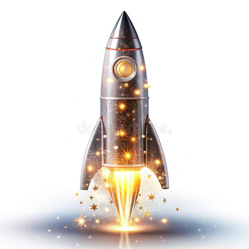 Transparent Glowing Space Rocket with Floating Stars Stock Illustration ...