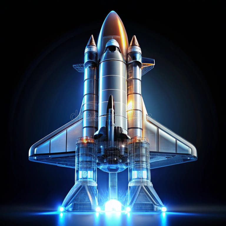 Transparent Glowing Space Shuttle with Rotating Thrusters Stock ...