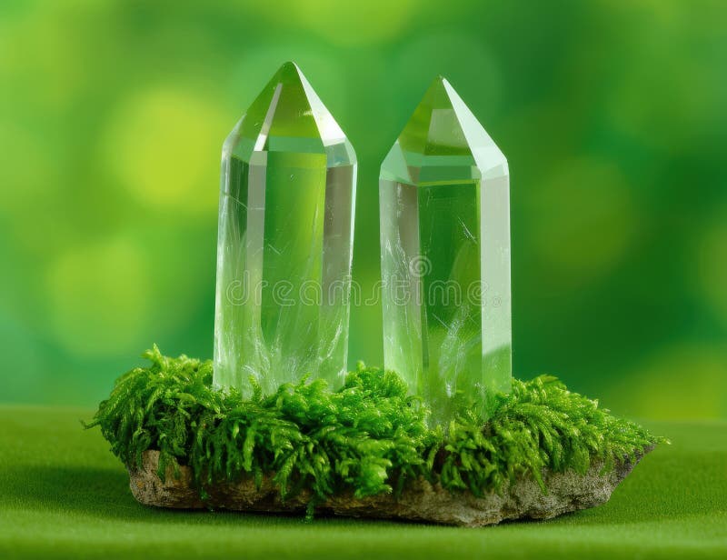 Transparent Green Crystal Quartz on Moss Stock Illustration ...