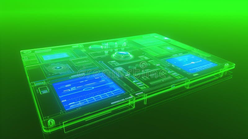 Transparent Green Futuristic Interface Panel in 3D Render Stock ...