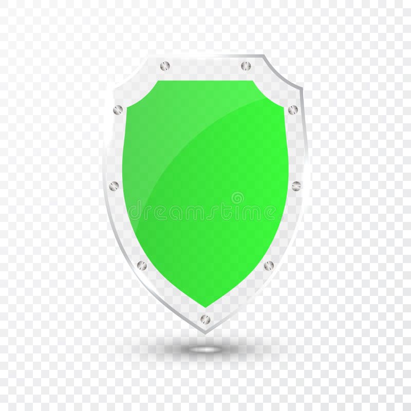 Transparent Green Glass Shield Icon on Transparent Background. Vector ...