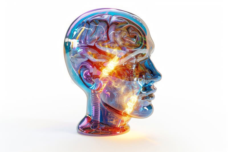 Generative Ai, a Transparent Head with Colorful Ink Flowing and Lights ...