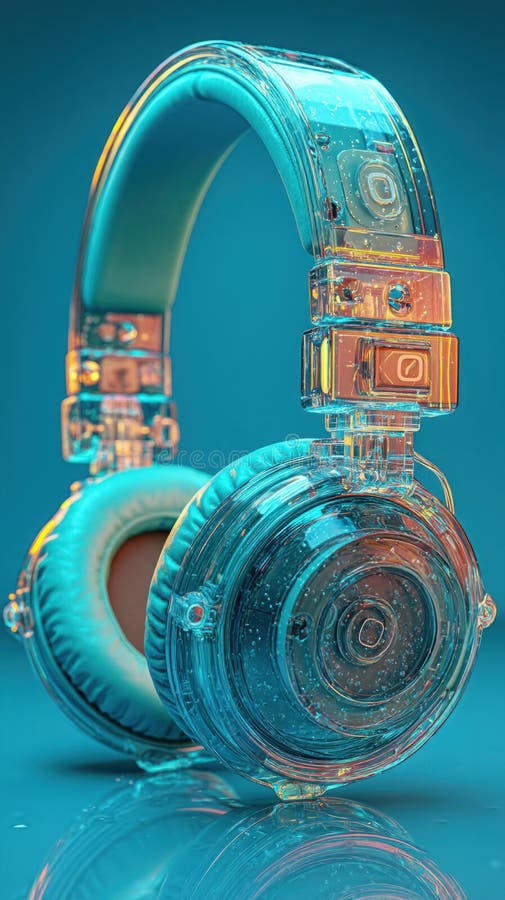 Transparent Headphones Resting on Reflective Surface, Embracing Modern ...
