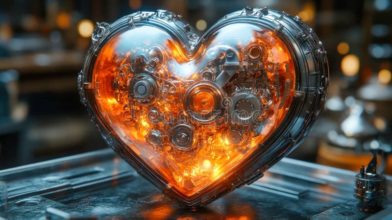 Transparent Heart-shaped Engine Glowing with Internal Lights, Sitting ...