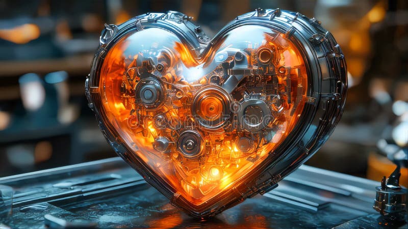 Transparent Heart-shaped Engine Glowing with Internal Lights, Sitting ...