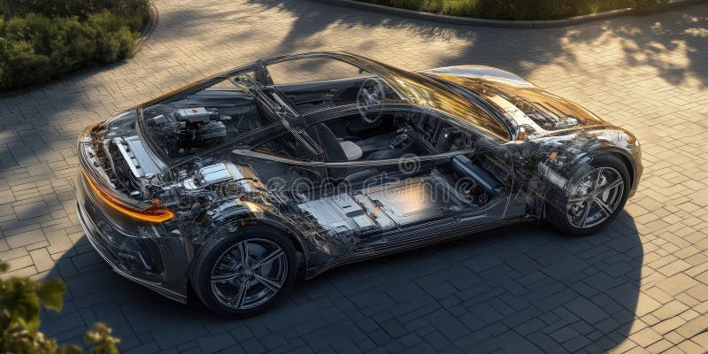 Transparent High Angle View of Electric Vehicle Structure Showcasing ...