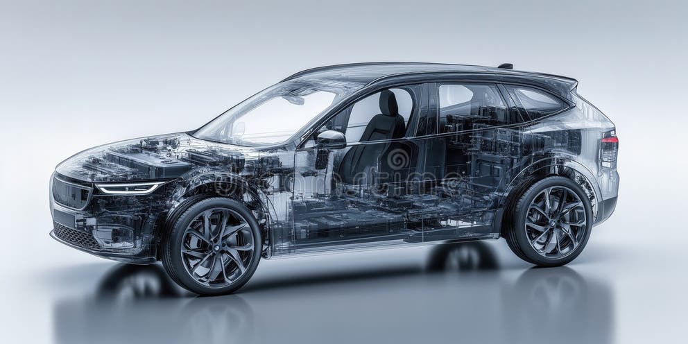 Transparent High Angle View of Electric Vehicle Structure Showcasing ...