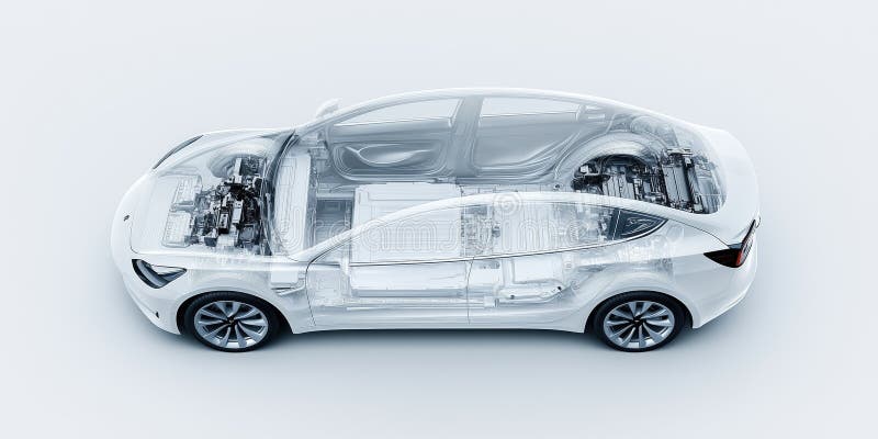 Transparent High Angle View of Electric Vehicle Structure Showcasing ...