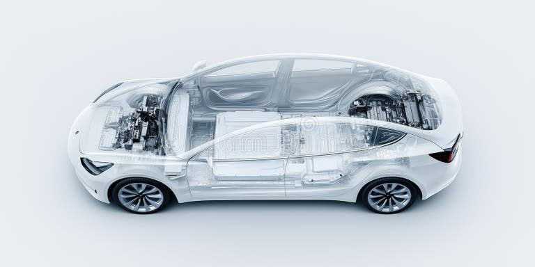 Transparent High Angle View of Electric Vehicle Structure Showcasing ...
