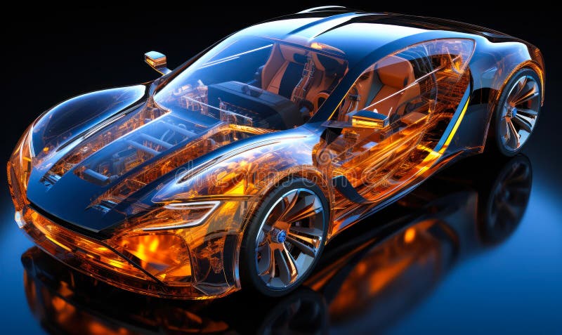 Transparent High-tech Automobile Design Showcasing Internal Mechanics ...