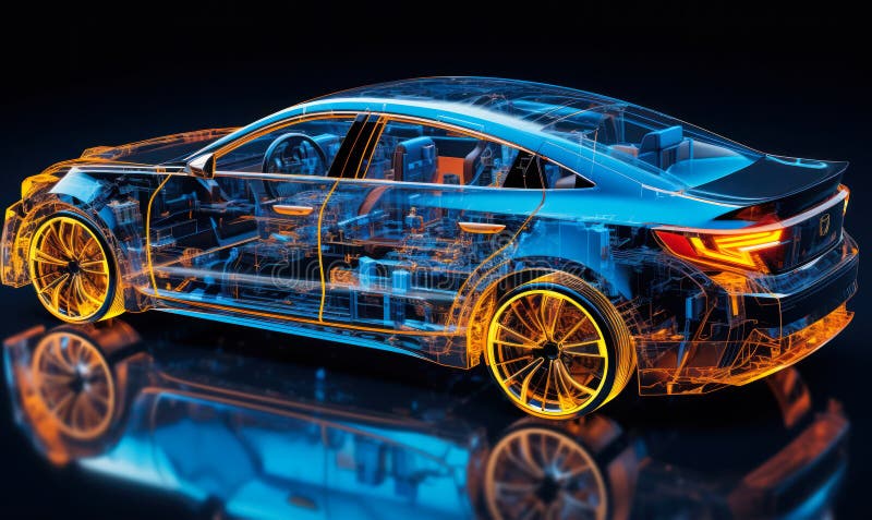 Transparent High-tech Automobile Design Showcasing Internal Mechanics ...