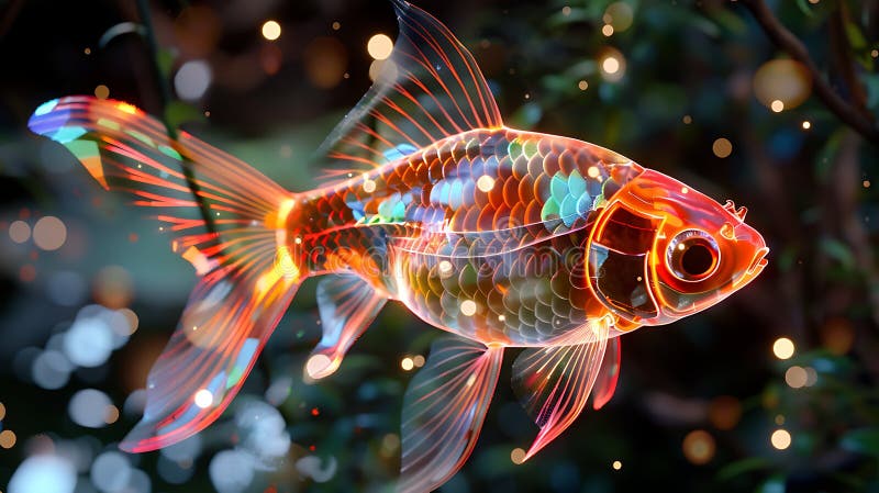 Transparent Hologram of Golden Fish. Fish is a Low-poly Compound ...