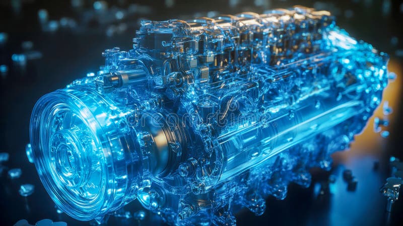 Transparent Holographic Engine with Glowing Orange Highlights ...