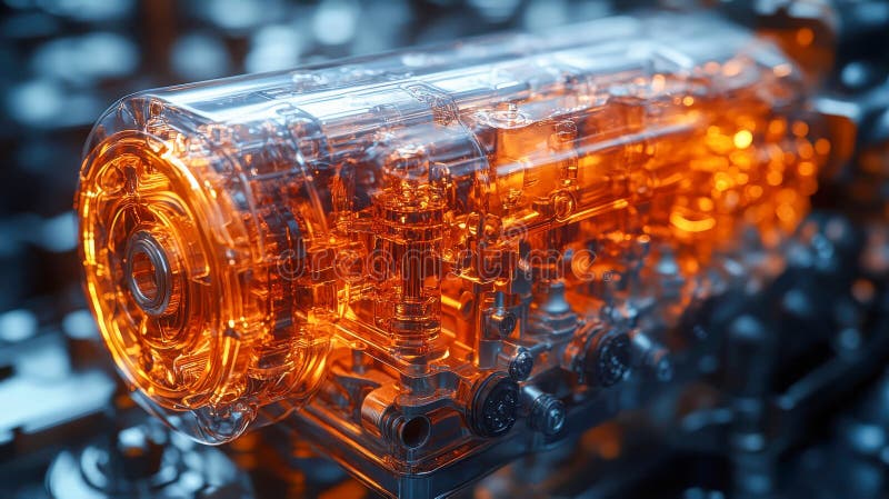 Futuristic Technology Concept Orange Glowing Engine Holographic Display ...